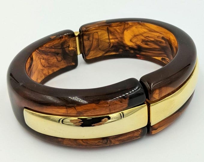 Mid-century Amber Lucite Vintage Gold Tone Clamper Bangle Bracelet - Etsy