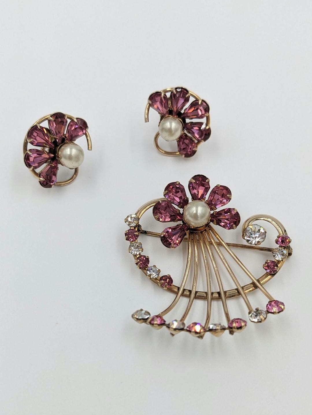 1930’s Gold Filled Pink Paste Bigney & Co. Faux Pearl Pin Designer ...