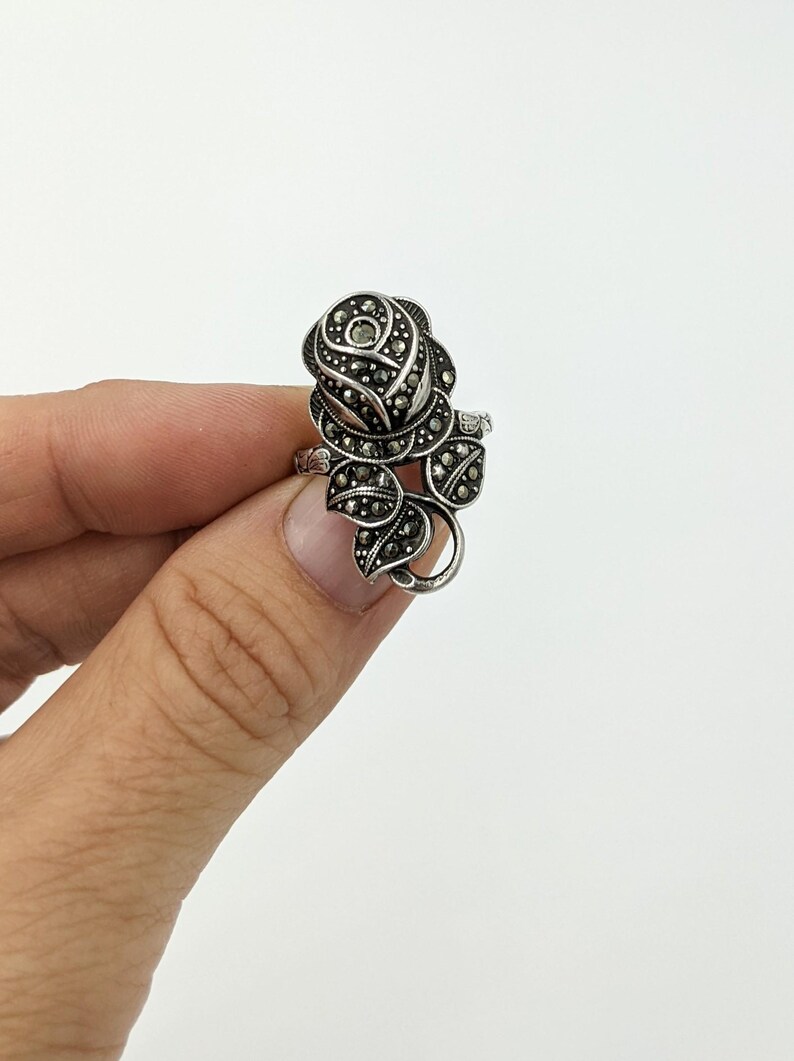Vintage Sterling Silver Marcasite UNCAS Designer Rose Flower Ring - Etsy