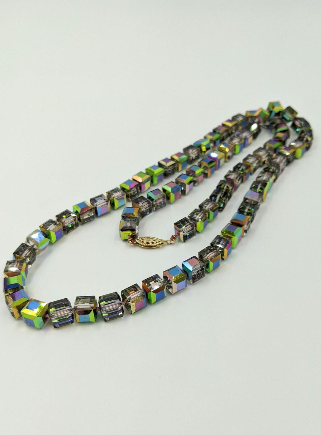 Iridescent Carnival Art Glass Square Beveled Bead Gold Filled Beaded ...