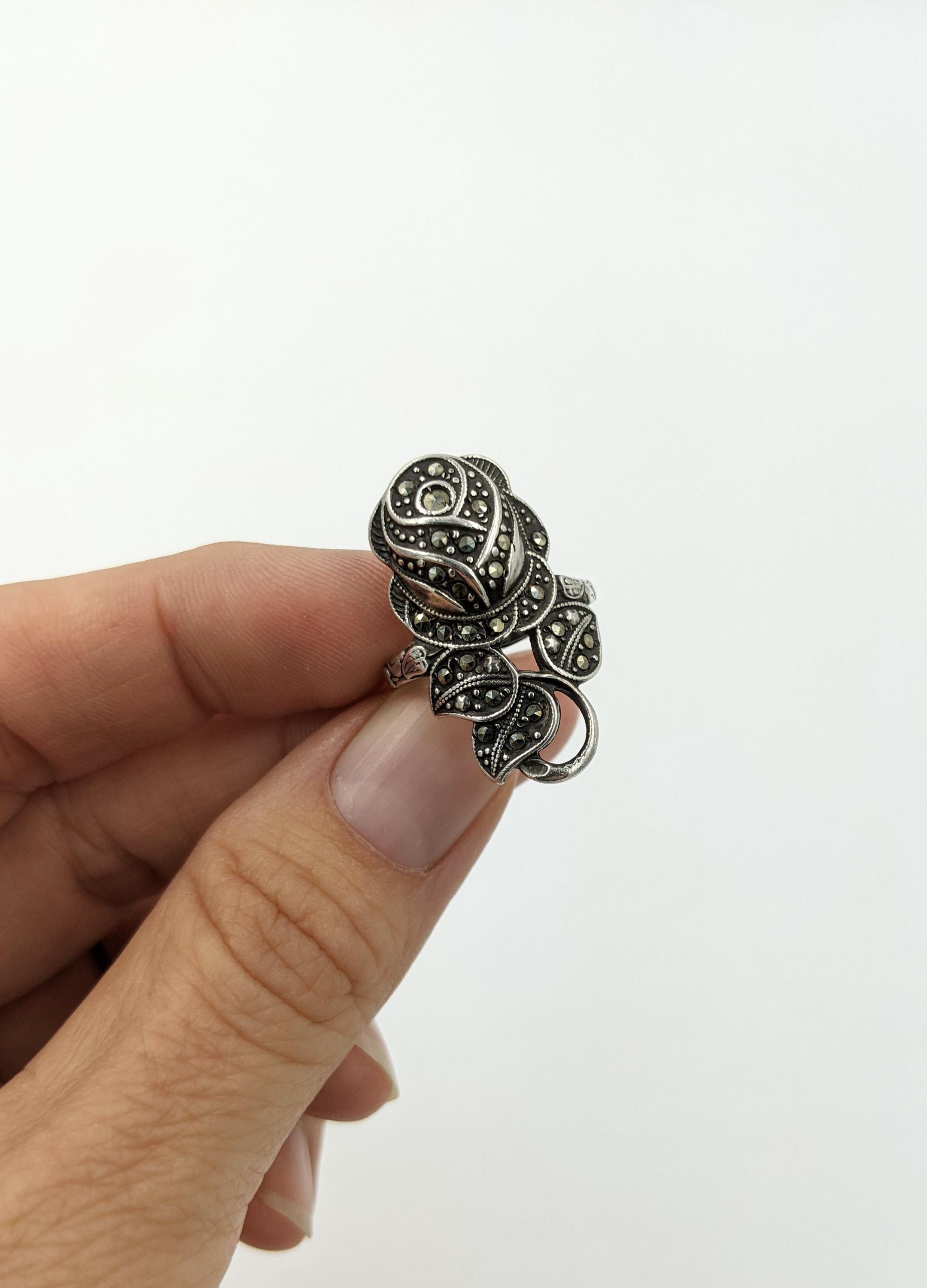 Vintage Sterling Silver Marcasite UNCAS Designer Rose Flower Ring - Etsy