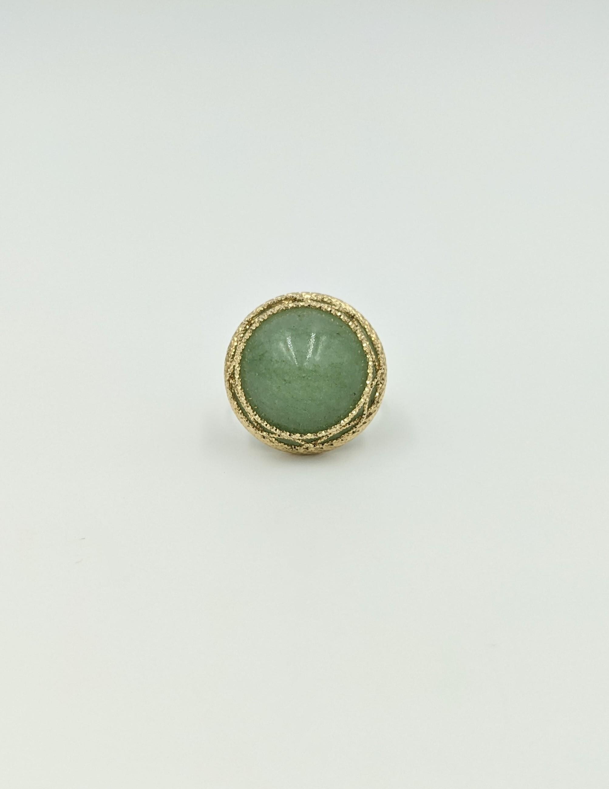 Sparkling 14K Yellow Gold Green Jade Cabochon Italian Filigree Jewelry ...