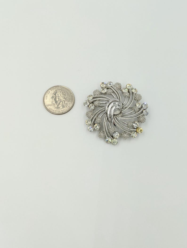 Trifari Crown Mid Century Cosmic Swirl Vintage Rhinestone Silver Tone ...