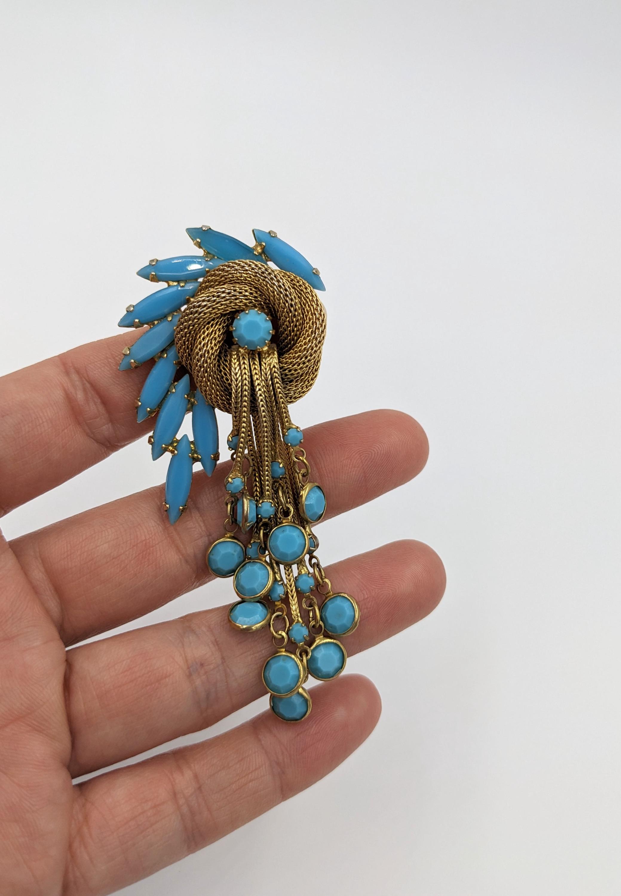 Mid Century Vendome Brooch Vintage Faux Turquoise Designer Pin With ...