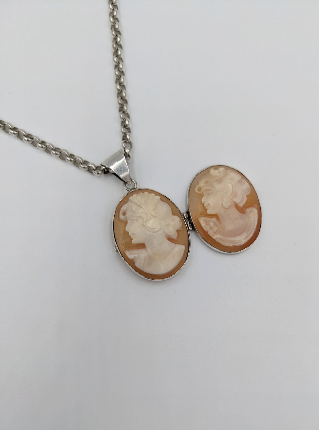 Vintage Cameo Sterling Silver Locket Double Sided Cameo Necklace - Etsy