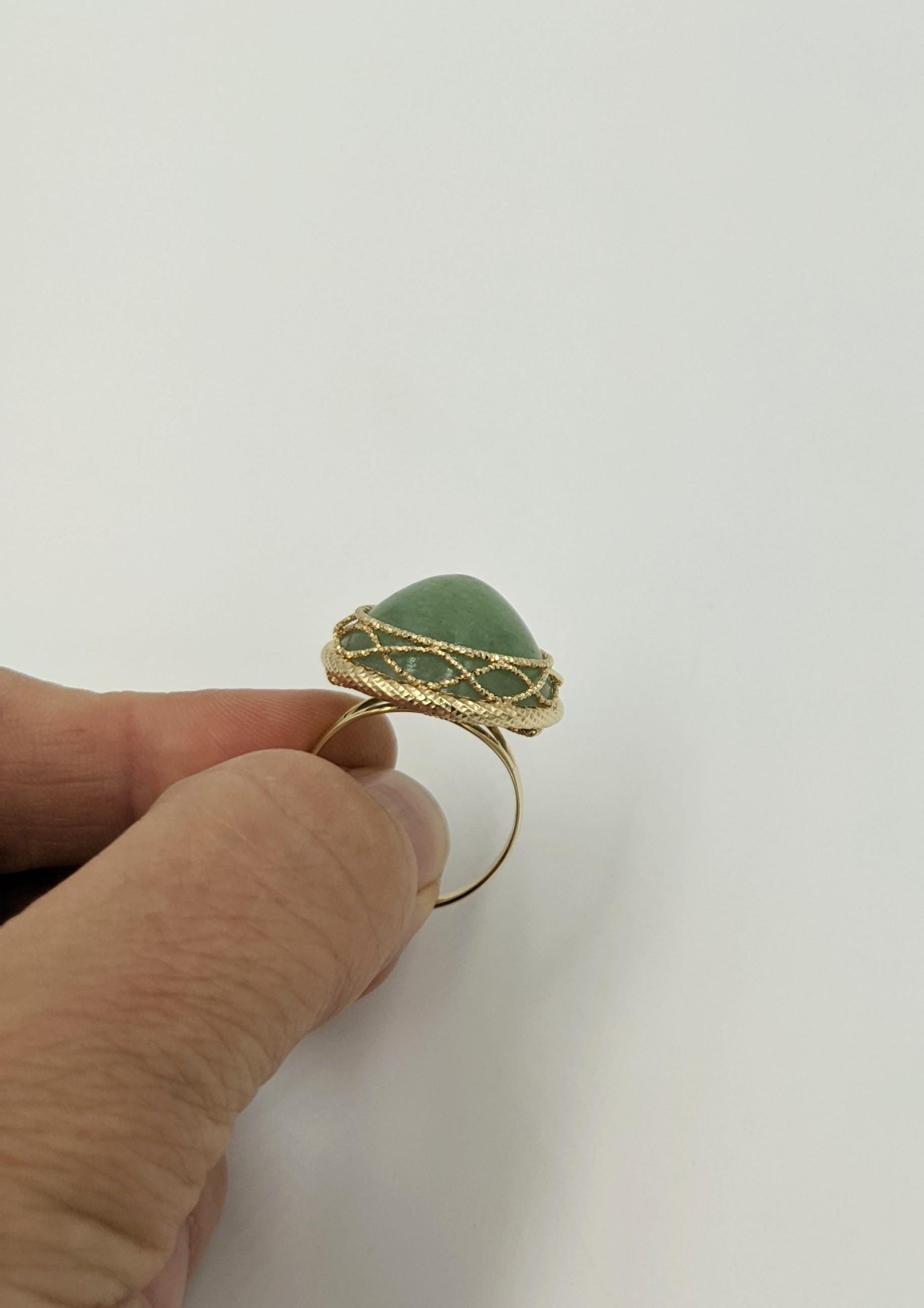 Sparkling 14K Yellow Gold Green Jade Cabochon Italian Filigree Jewelry ...