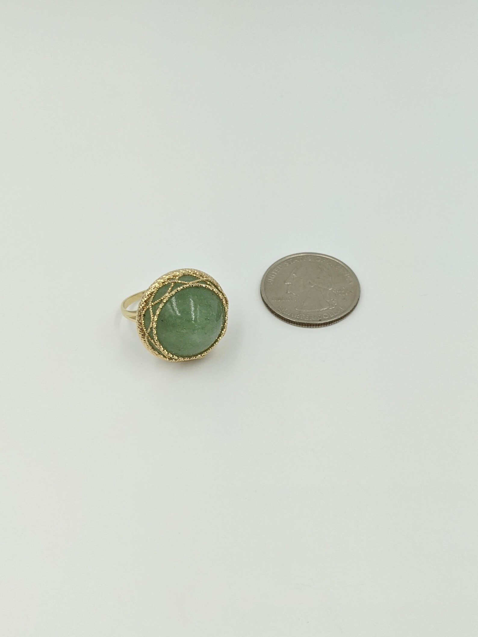 Sparkling 14K Yellow Gold Green Jade Cabochon Italian Filigree Jewelry ...