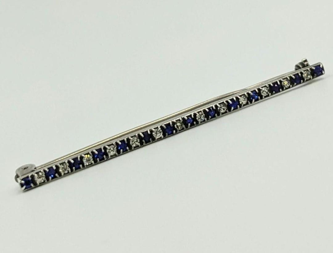 Antique Art Deco Sterling Silver Paste Sapphire Blue and White Bar Pin ...