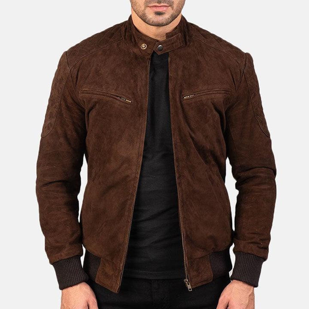 Sven Mocha Men's Suede Bomber Leather Jacket Handmade Flight B3 Aviator ...