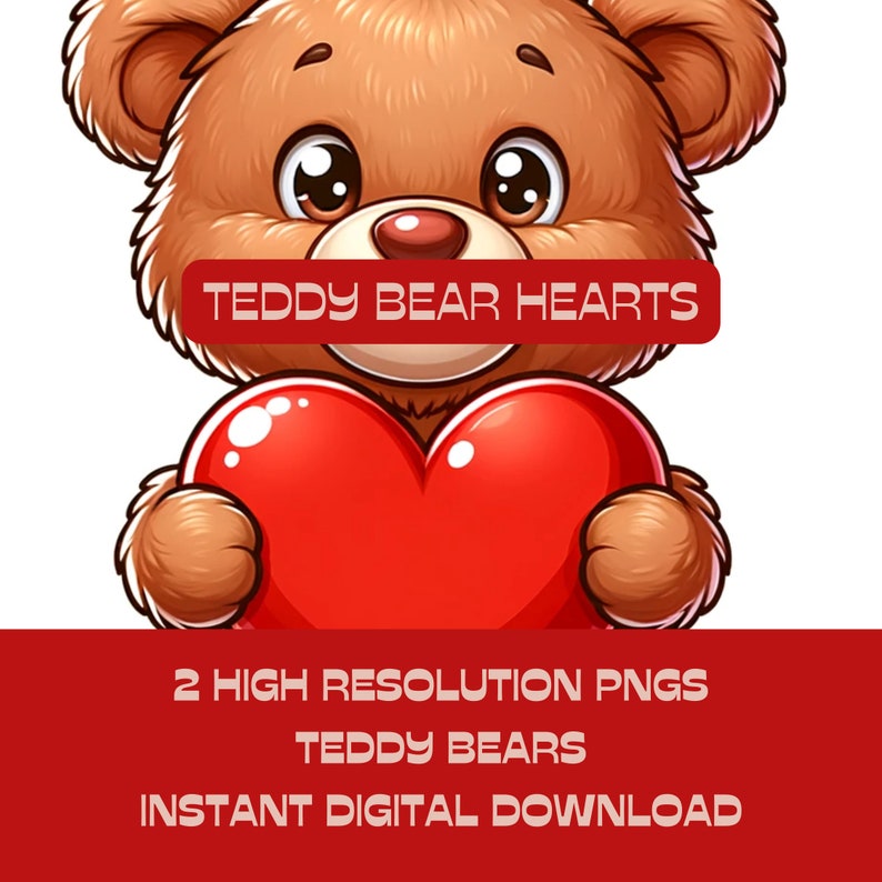 Valentine Teddy Bear Clipart - Heart-holding Bears, Dual High-res Love ...