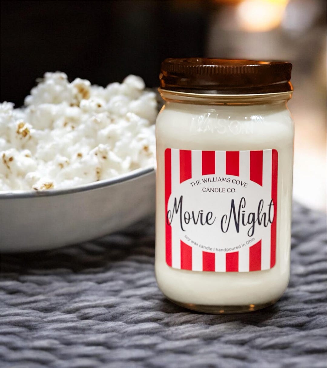 Movie Night Candle, Custom Candles, Cozy Candles, Popcorn Candle, Dye ...