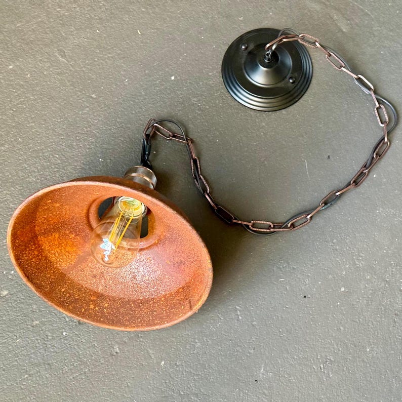 Industrial Rust Metal Pendant Light: Rustic Steampunk Lampshade - Etsy