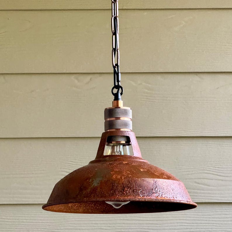Industrial Rust Metal Pendant Light: Rustic Steampunk Lampshade - Etsy