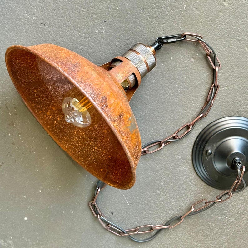 Industrial Rust Metal Pendant Light: Rustic Steampunk Lampshade - Etsy