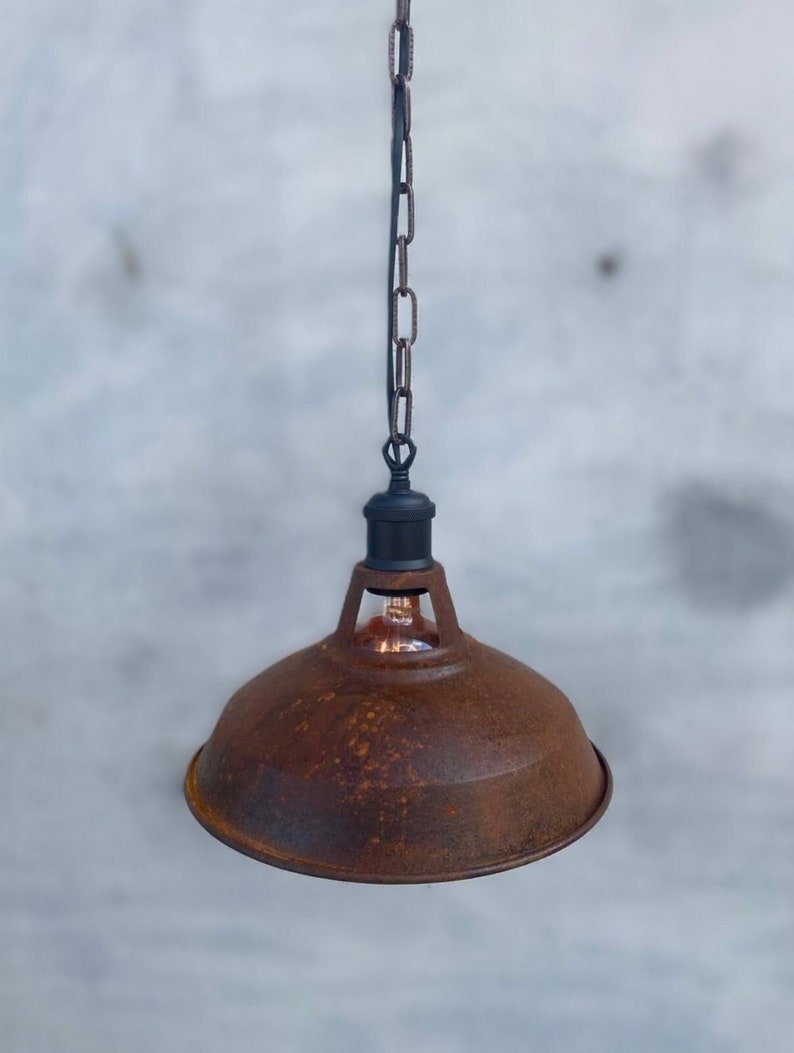 Industrial Rust Metal Pendant Light: Farmhouse Chandelier Lighting - Etsy