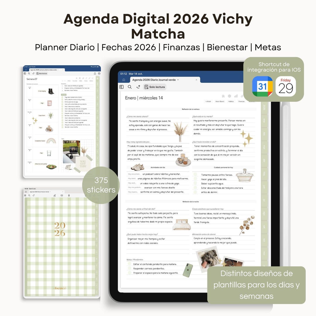 Vichy Matcha 2026 Digital Planner | Includes 375 Stickers and 1 Font - Etsy