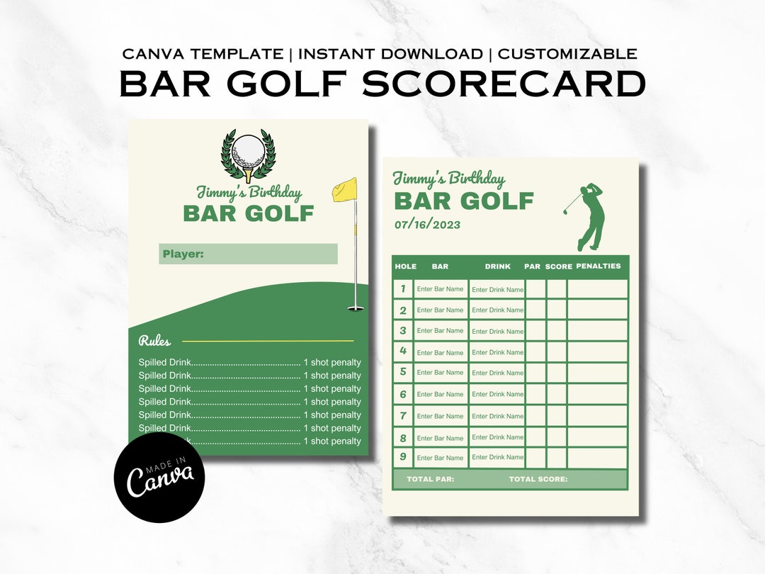 Bar Golf Scorecard | Editable Canva Template | Printable Bar Golf ...