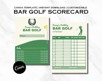 Bar Golf Scorecard | Editable Canva Template | Printable Bar Golf ...