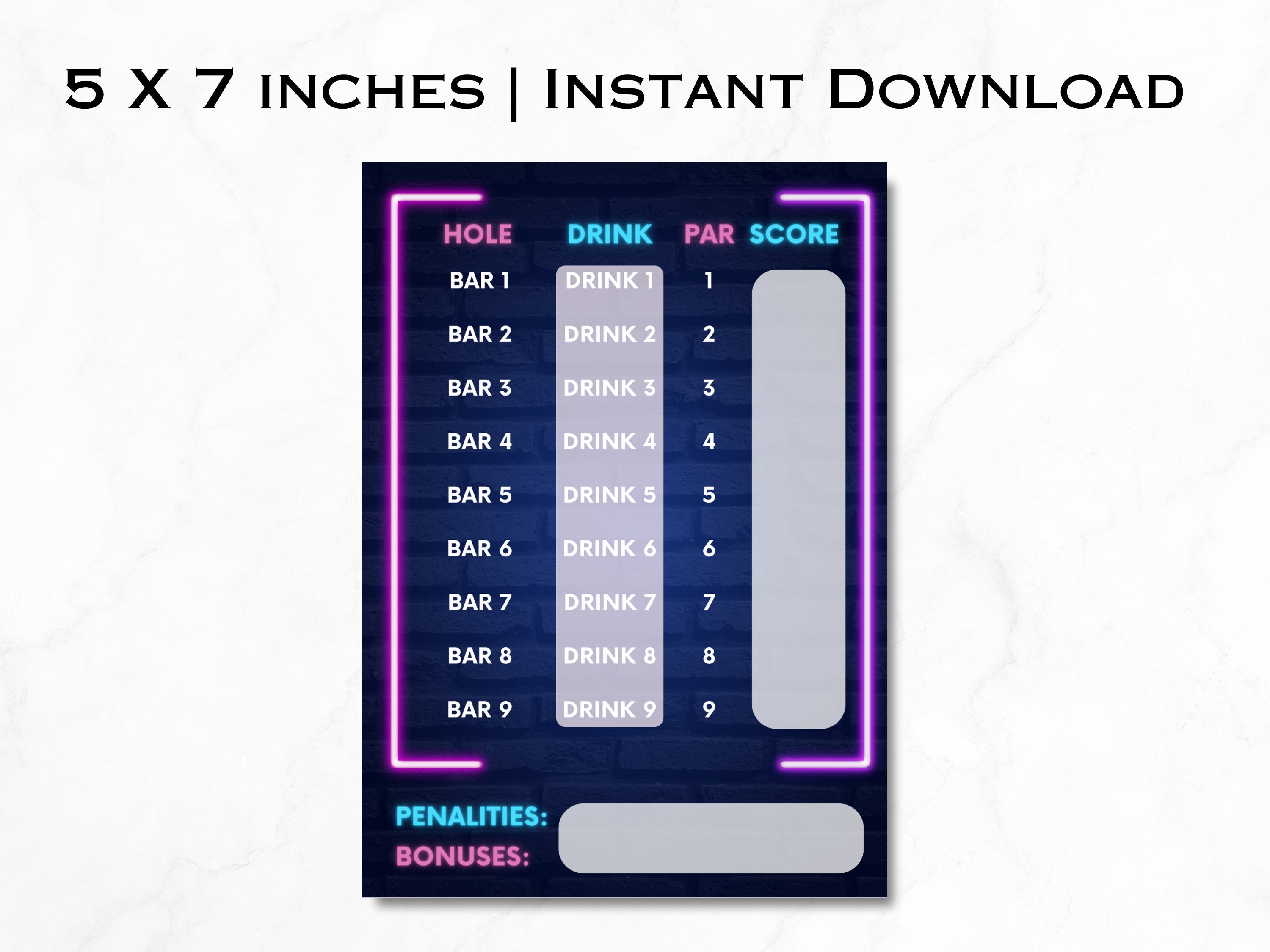 Bar Golf Scorecard | Pub Golf Scorecard | Printable Bar Golf ...