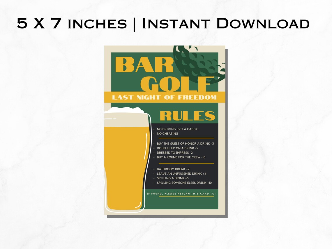 Bar Golf Scorecard Editable Canva Template Printable Bar Golf Bachelor ...