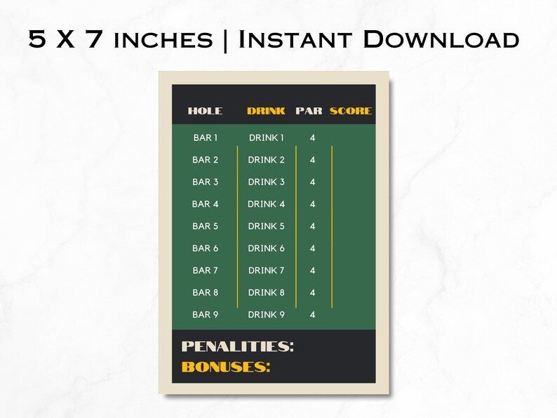 Bar Golf Scorecard | Editable Canva Template | Printable Bar Golf ...