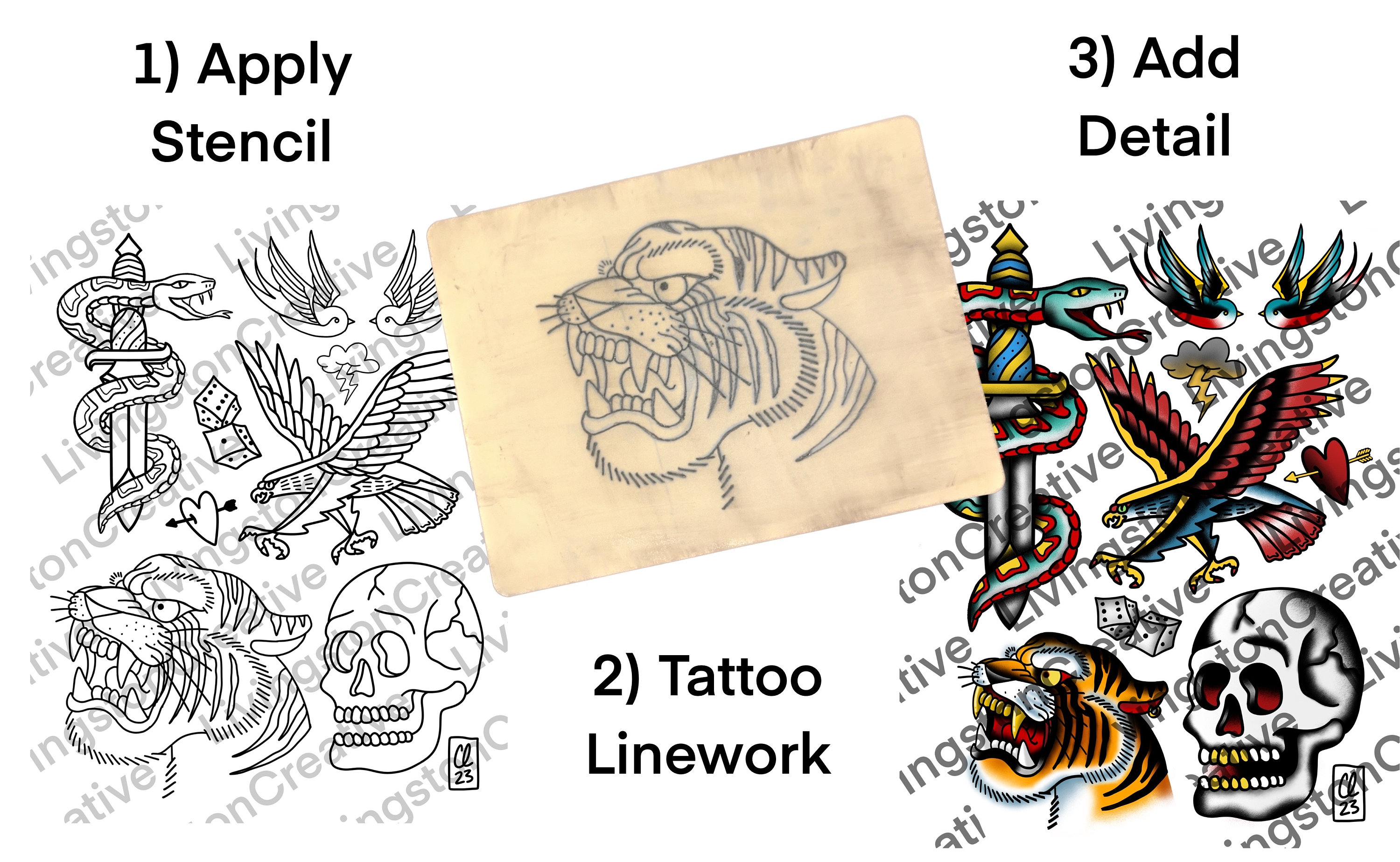 Premade Tattoo Stencil, Traditional Style, Drawn by Me, 8 Designs, 8.5 ...