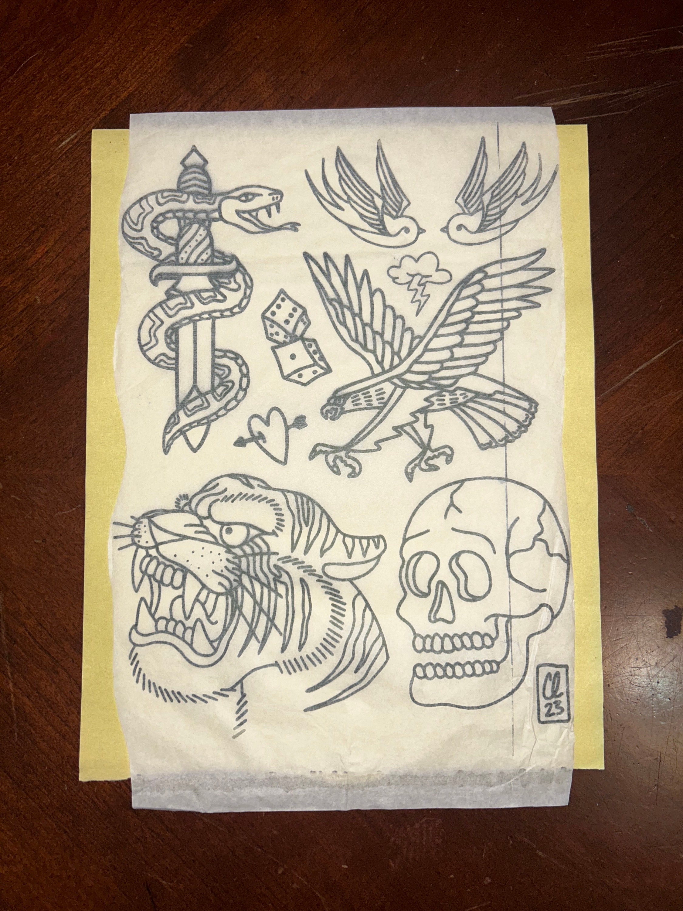 Premade Tattoo Stencil, Traditional Style, Drawn by Me, 8 Designs, 8.5 ...