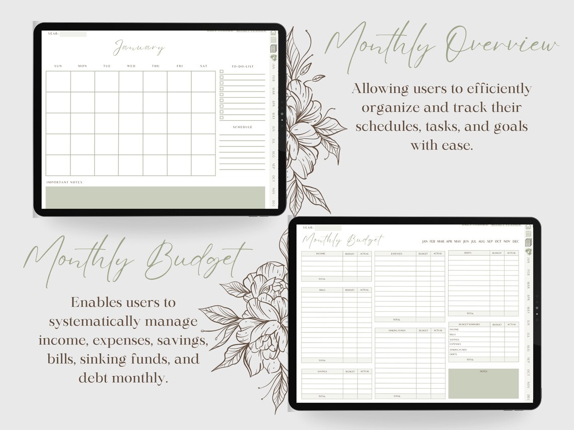 Undated Digital Planner Sage Green Theme, Goodnotes Digital Planner ...
