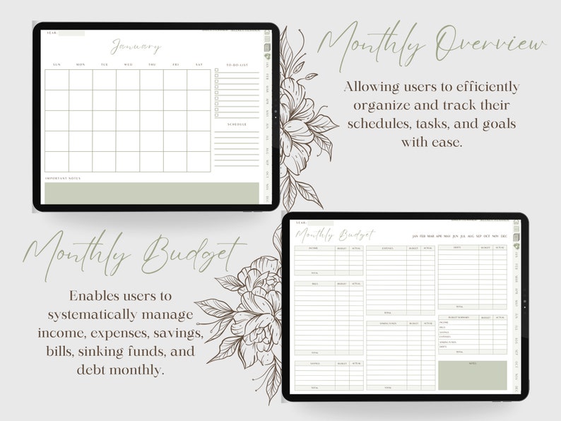 Undated Digital Planner Sage Green Theme, Goodnotes Digital Planner ...