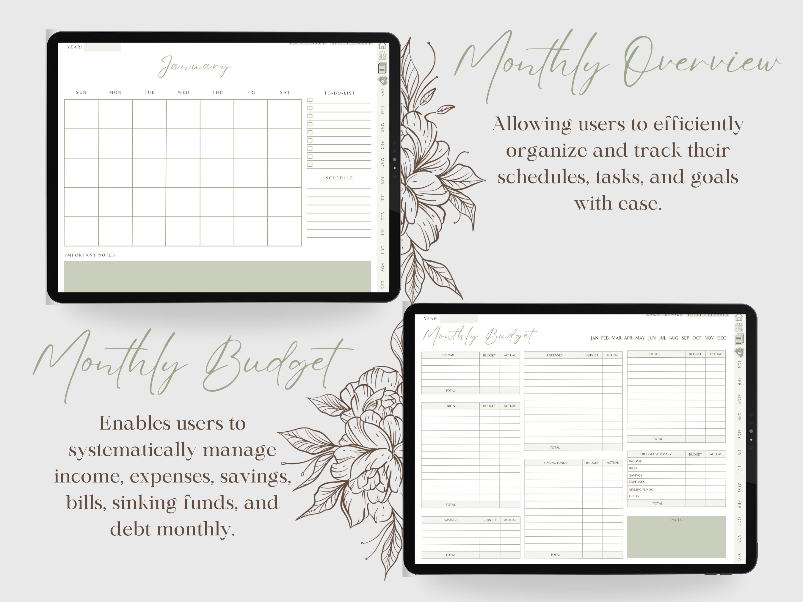 Undated Digital Planner Sage Green Theme, Goodnotes Digital Planner ...