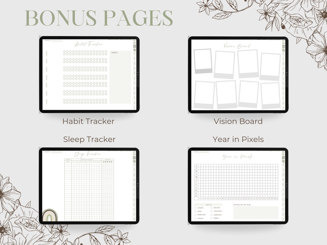 Undated Digital Planner Sage Green Theme, Goodnotes Digital Planner ...