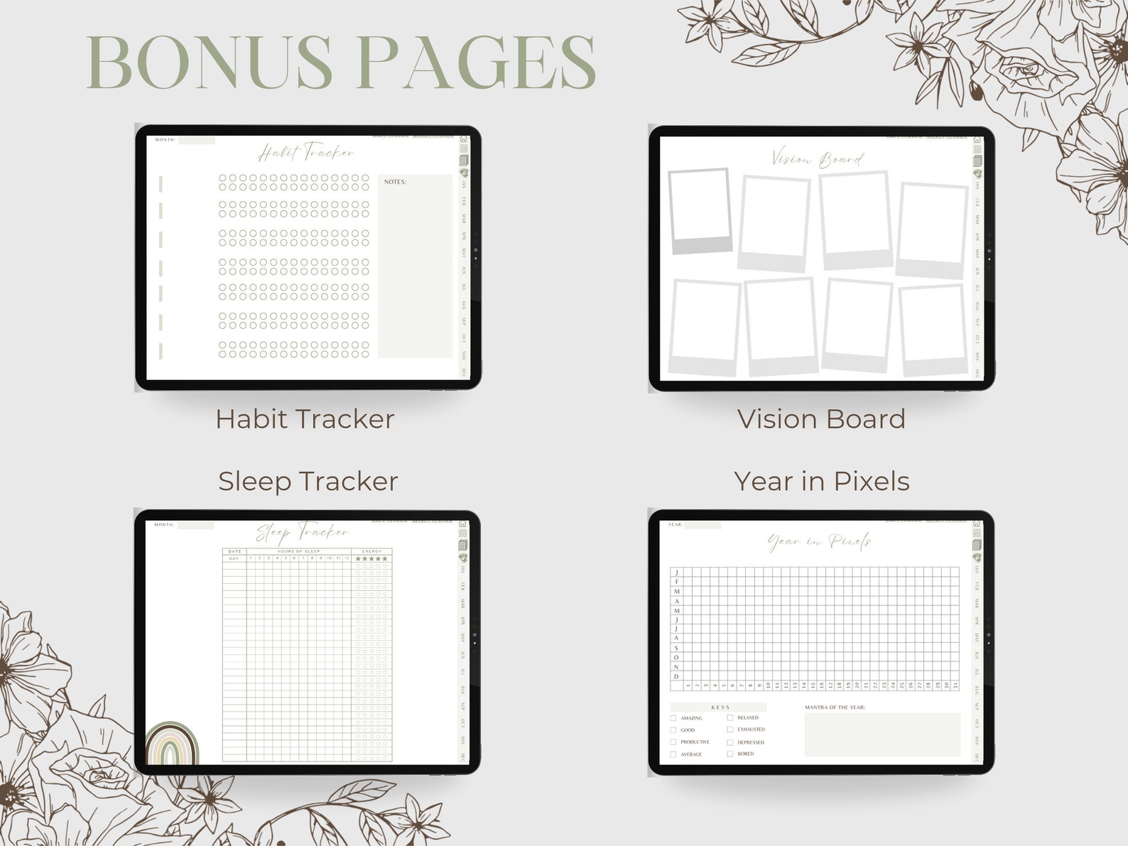 Undated Digital Planner Sage Green Theme, Goodnotes Digital Planner ...