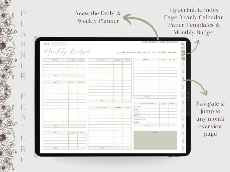 Undated Digital Planner Sage Green Theme, Goodnotes Digital Planner ...
