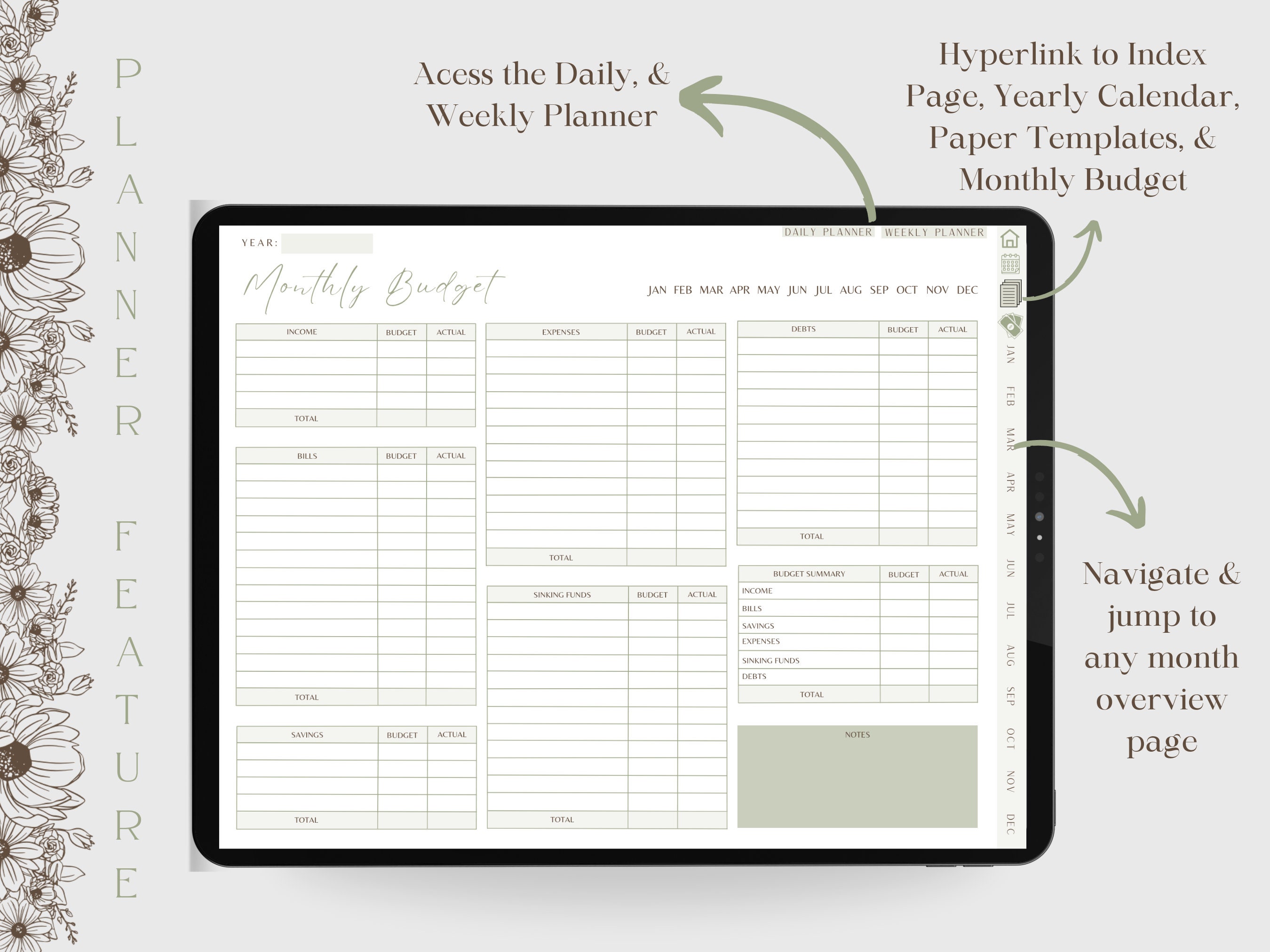 Undated Digital Planner Sage Green Theme, Goodnotes Digital Planner ...