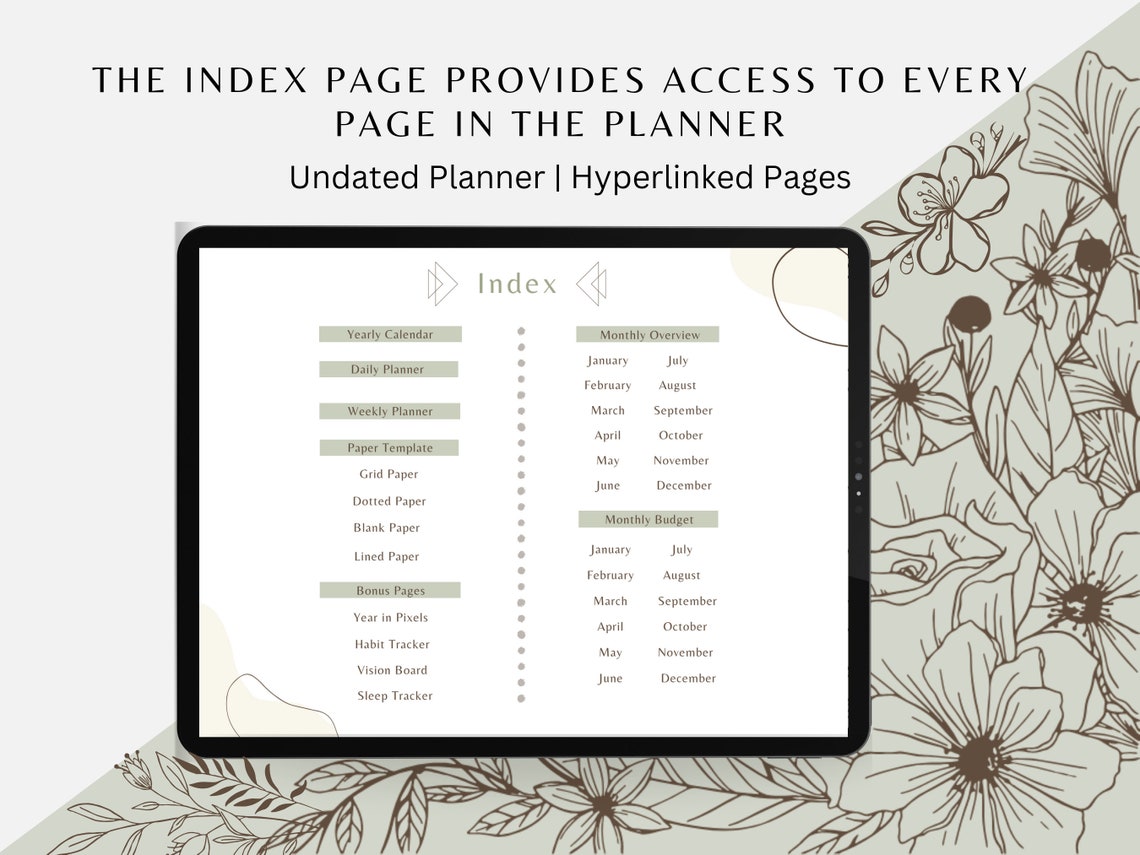 Undated Digital Planner Sage Green Theme, Goodnotes Digital Planner ...