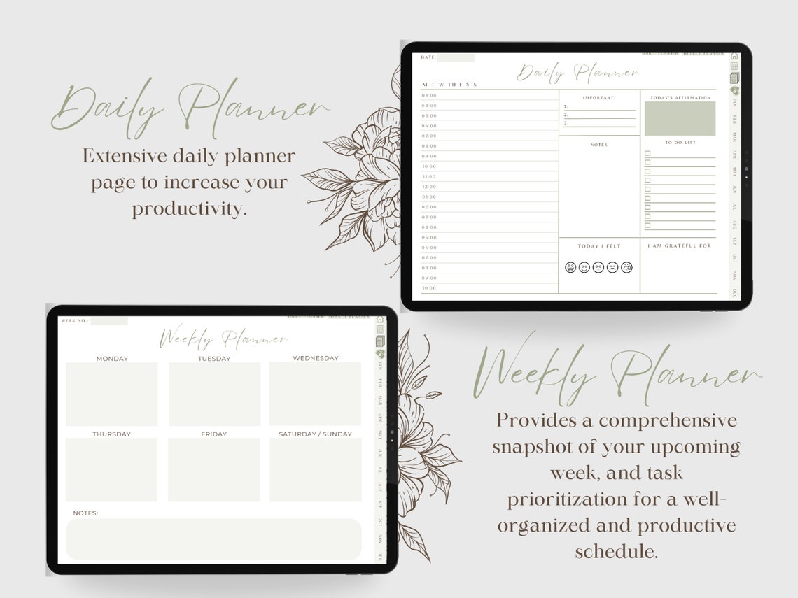 Undated Digital Planner Sage Green Theme, Goodnotes Digital Planner ...