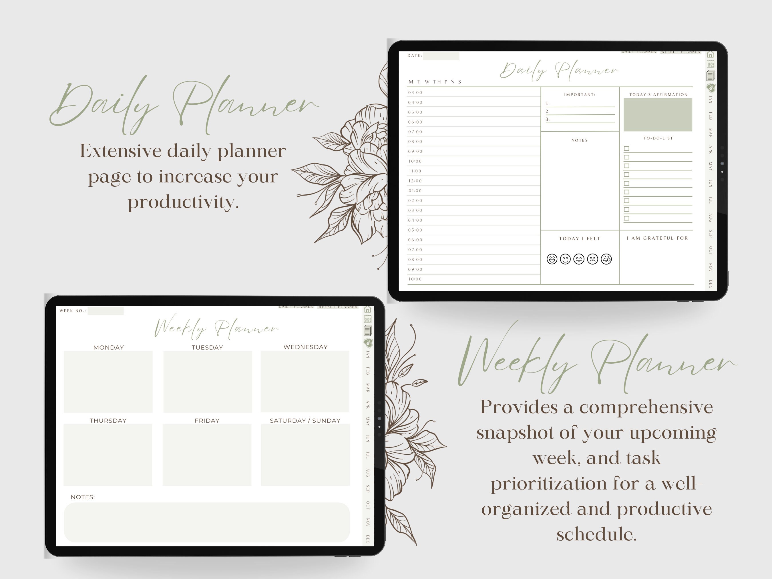 Undated Digital Planner Sage Green Theme, Goodnotes Digital Planner ...