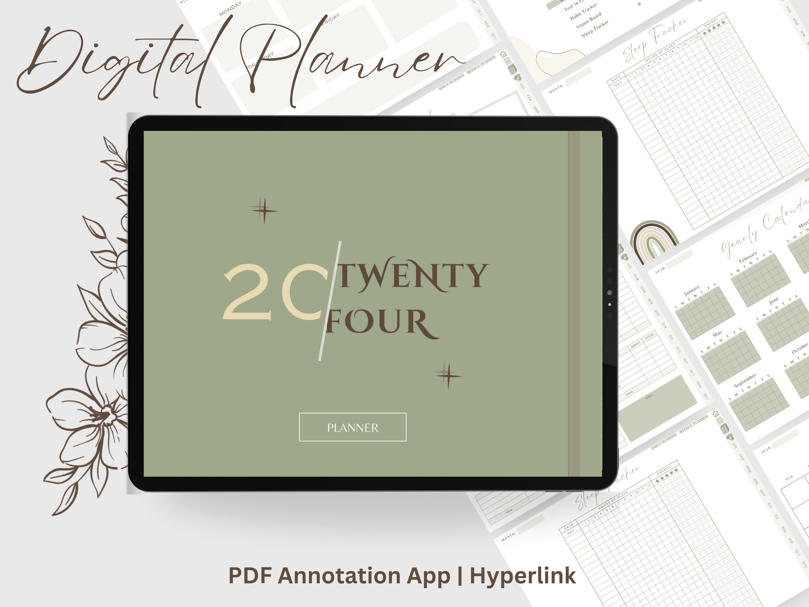 Undated Digital Planner Sage Green Theme, Goodnotes Digital Planner ...