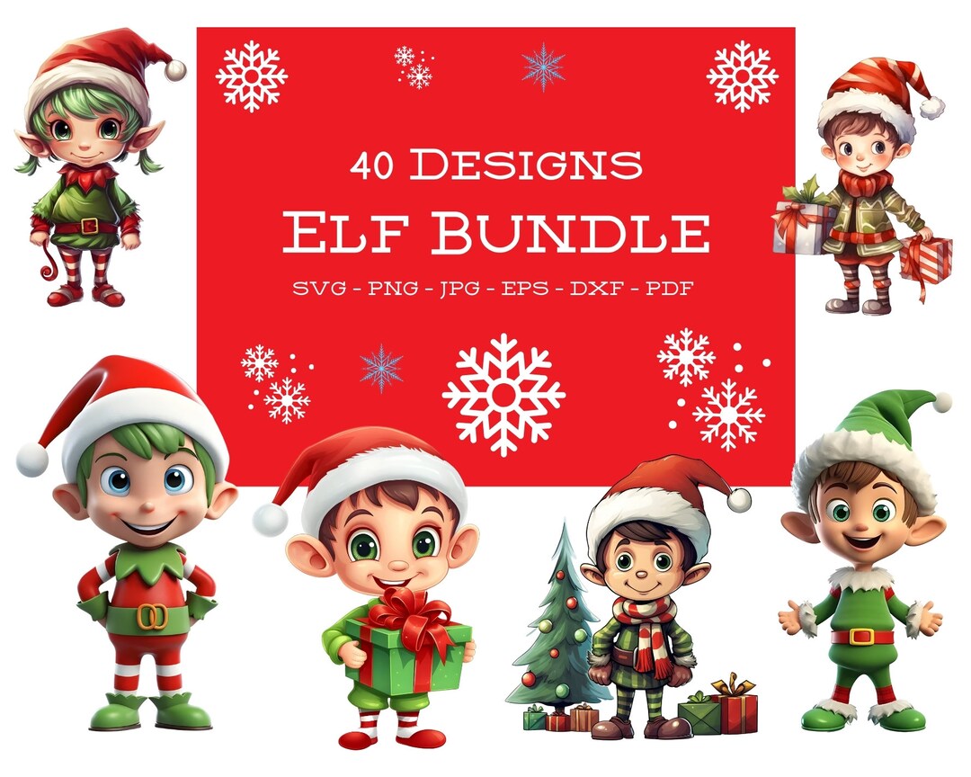 Cute Christmas Elf Clipart Bundle PNG DXF SVG Cricut - Etsy UK
