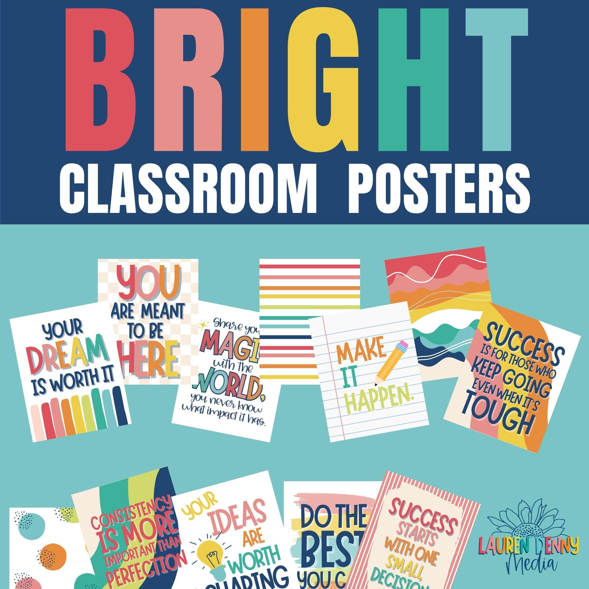 Bright Motivational Posters for the Classroom |digital Instant Download ...