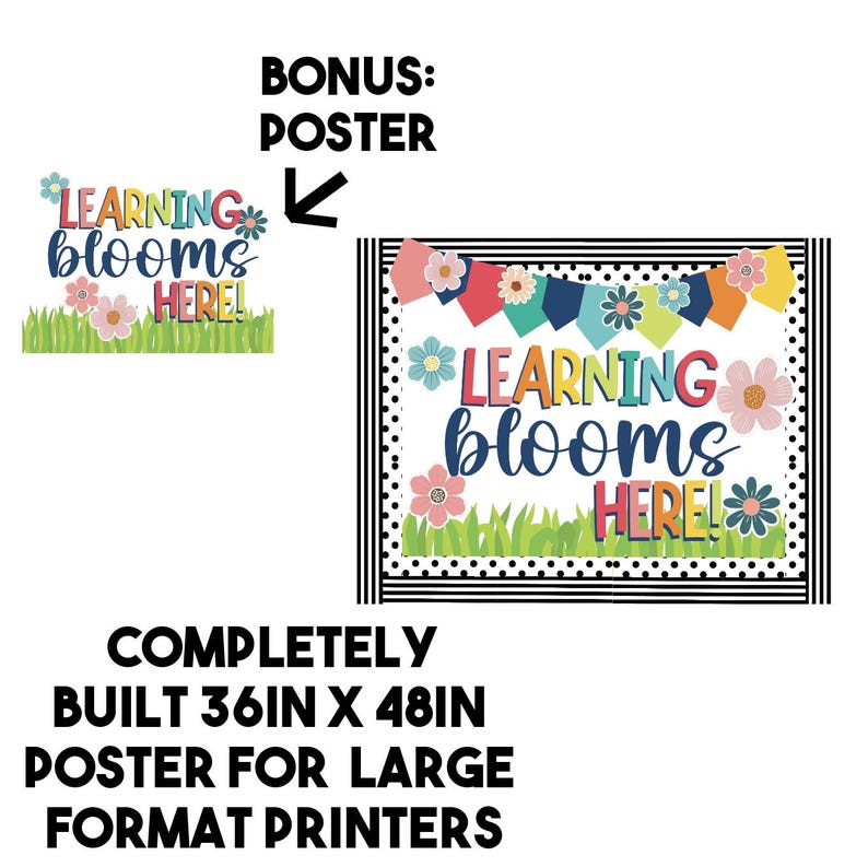 Learning Blooms Here Flower Spring Bulletin Board Kit Boarders Door ...