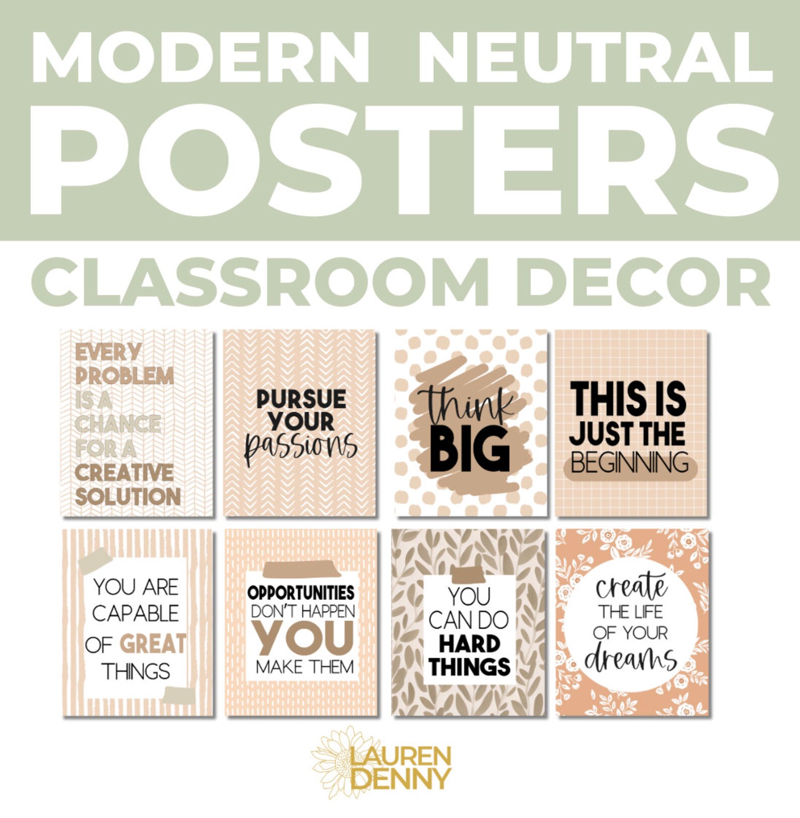 Modern Neutral Motivating Classroom Decor Posters | Middle & High ...