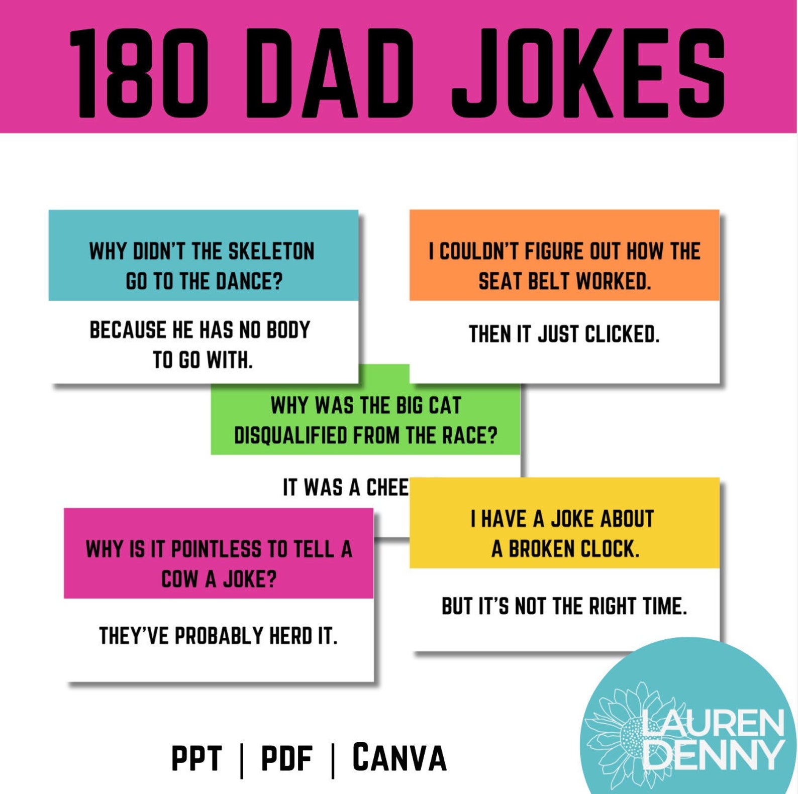 180 Days of Dad Jokes | Bell Ringers | Slideshow PPT Canva - Etsy