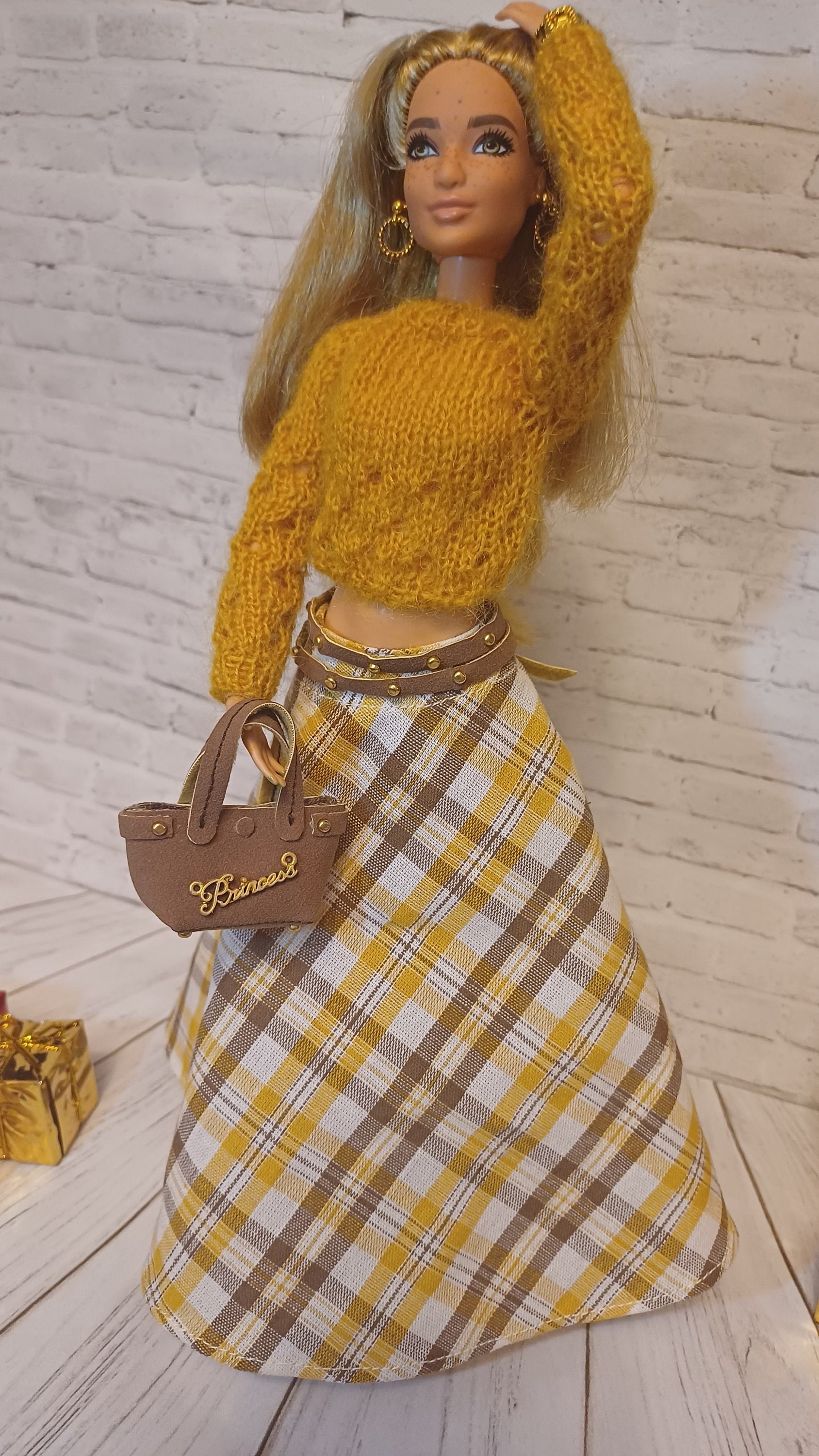 Leather Jacket, Sweater, Bag, Skirt and Handmade Shoes for a 11 Inch ...