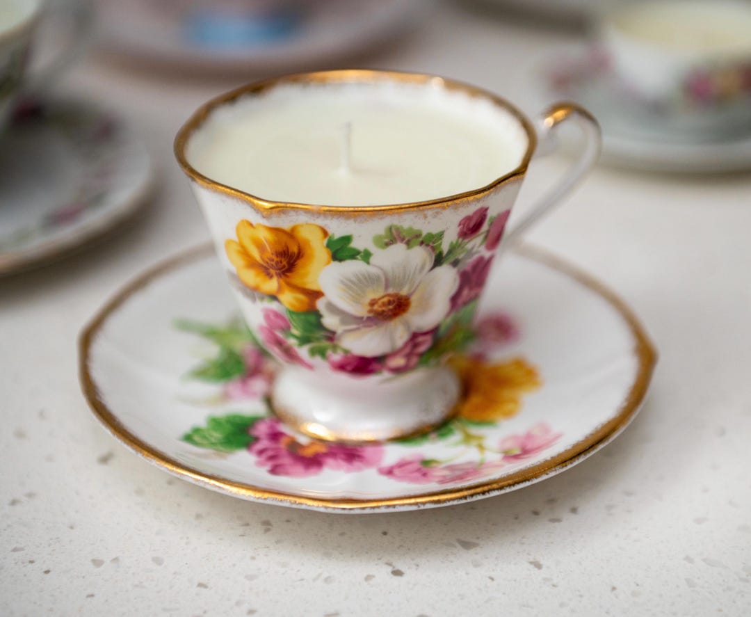 Colorful Floral Tea Cup Candle - Etsy