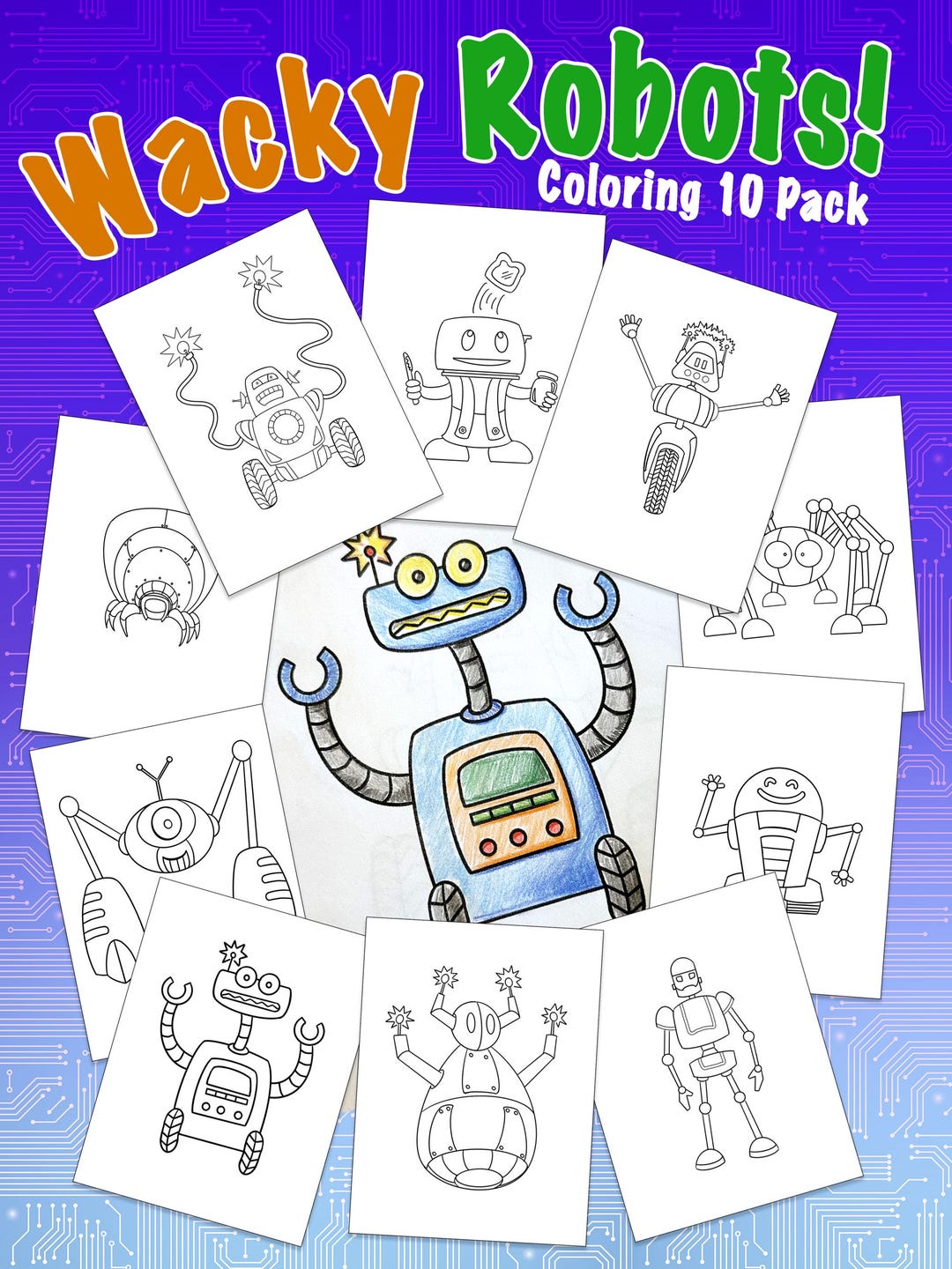Coloring Pages of 10 Wacky Robots for Kids - Etsy