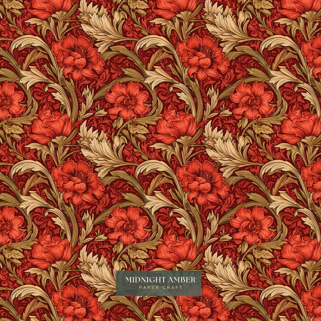 Warm Red Vintage Antique Floral Motif Digital Paper Pattern - Etsy