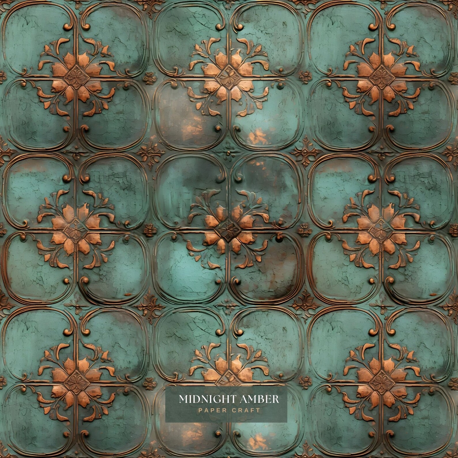 Dark and Moody Vintage Copper Patina Tile Digital Paper Pattern - Etsy