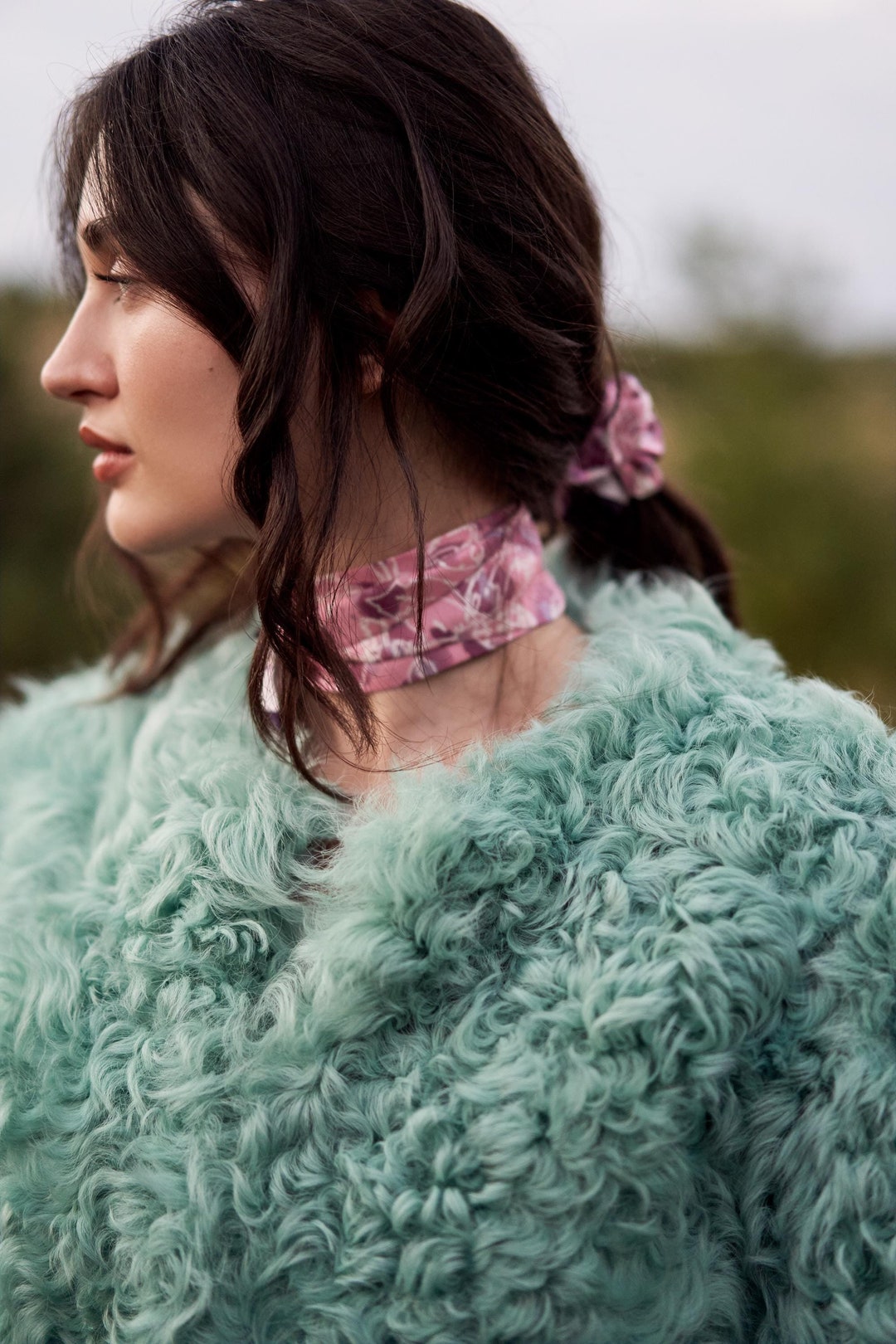 Pink Neck Scarf, Set of Silk Skinny Scarf and Scrunchie, Thin Scarf ...