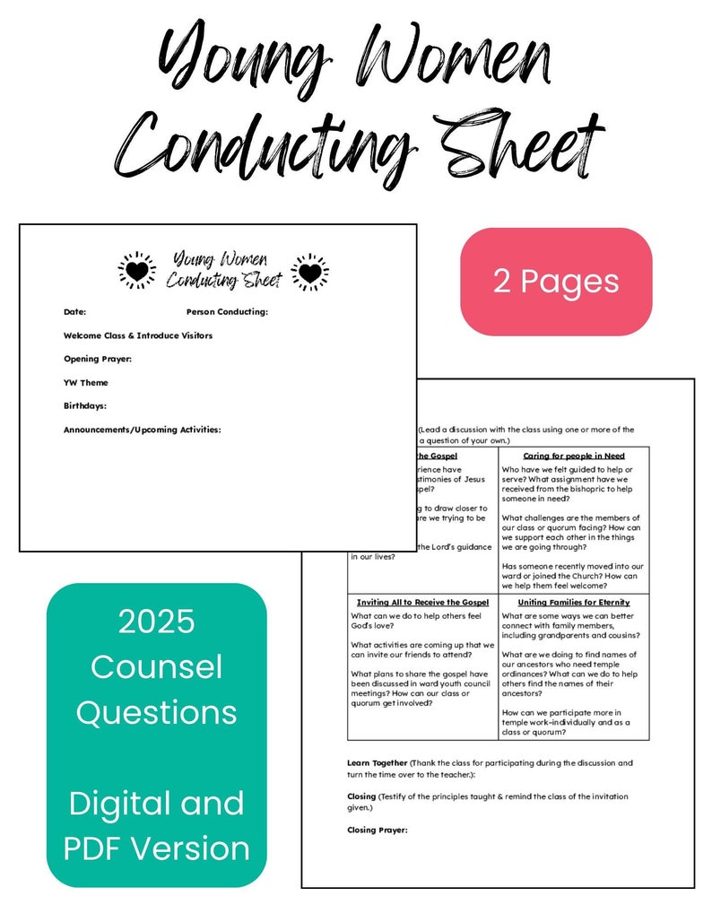 2025 Young Women Conducting Sheet (2 Pages) - Digital and PDF Versions ...